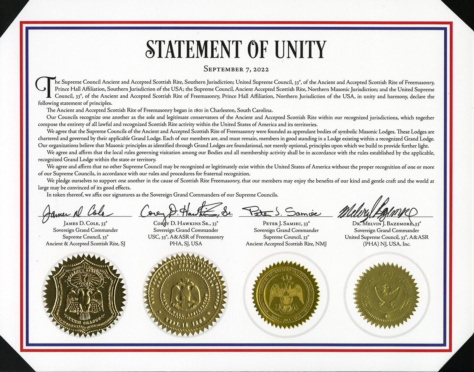 The Statement of Unity Signing Ceremony – Mobile Scottish Rite